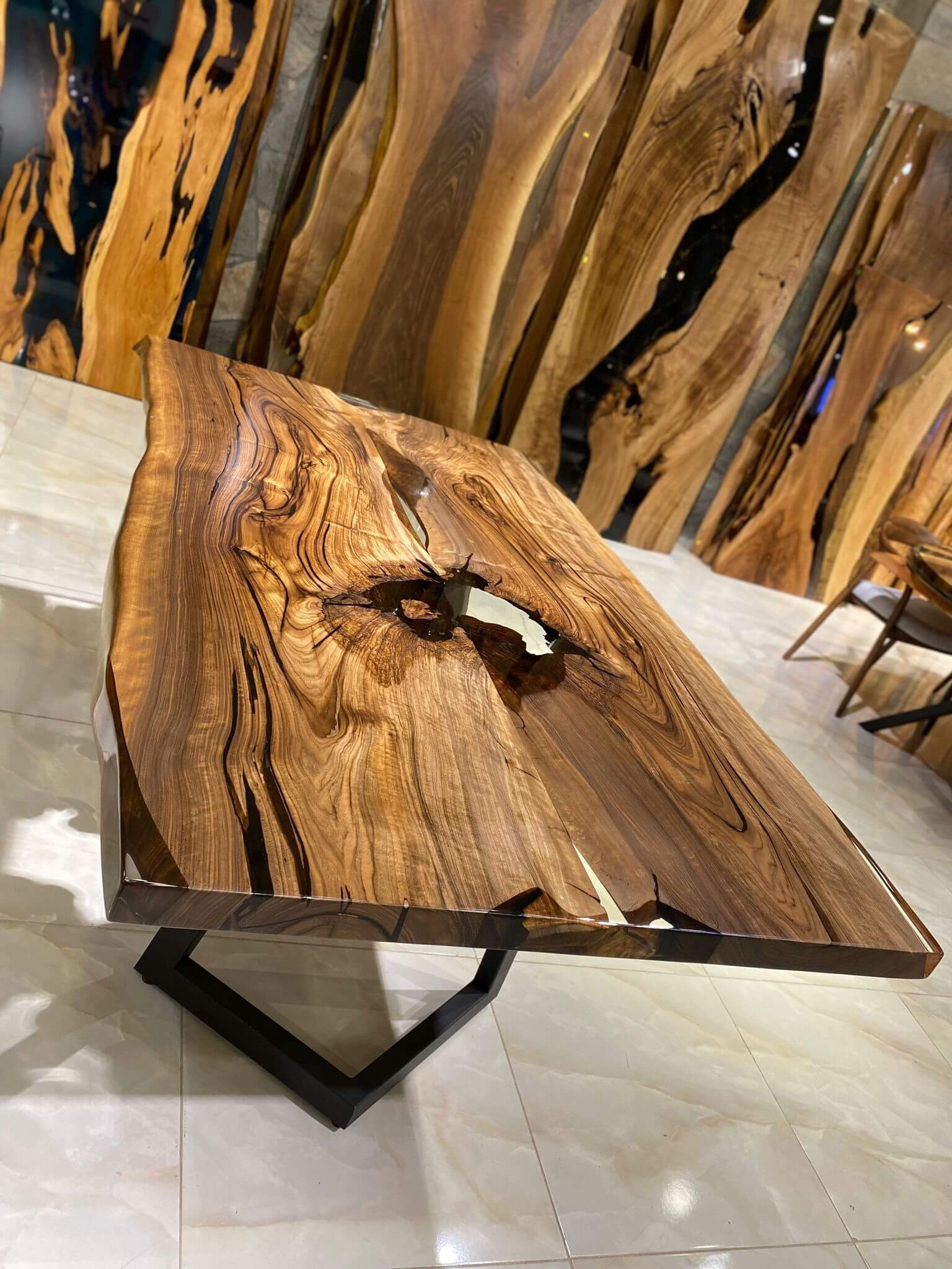 Custom Handmade Live Edge Epoxy Resin Table Top - Gul Natural