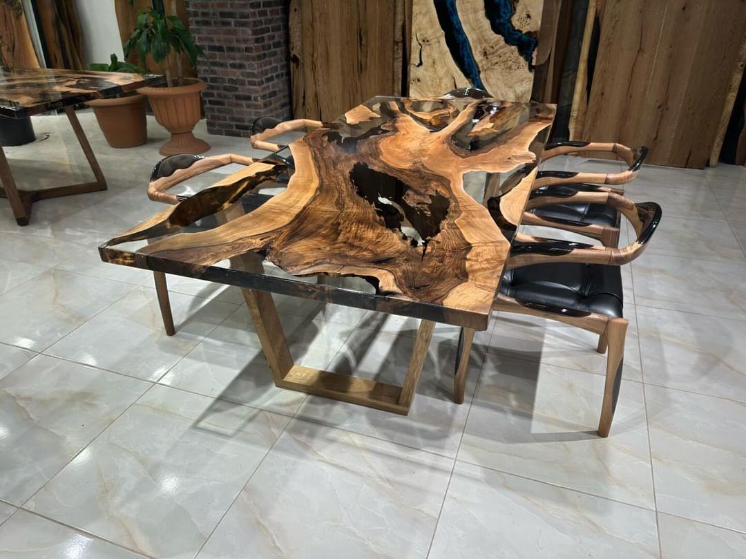 Dark Walnut Wood Epoxy Dining Table – Gul Natural
