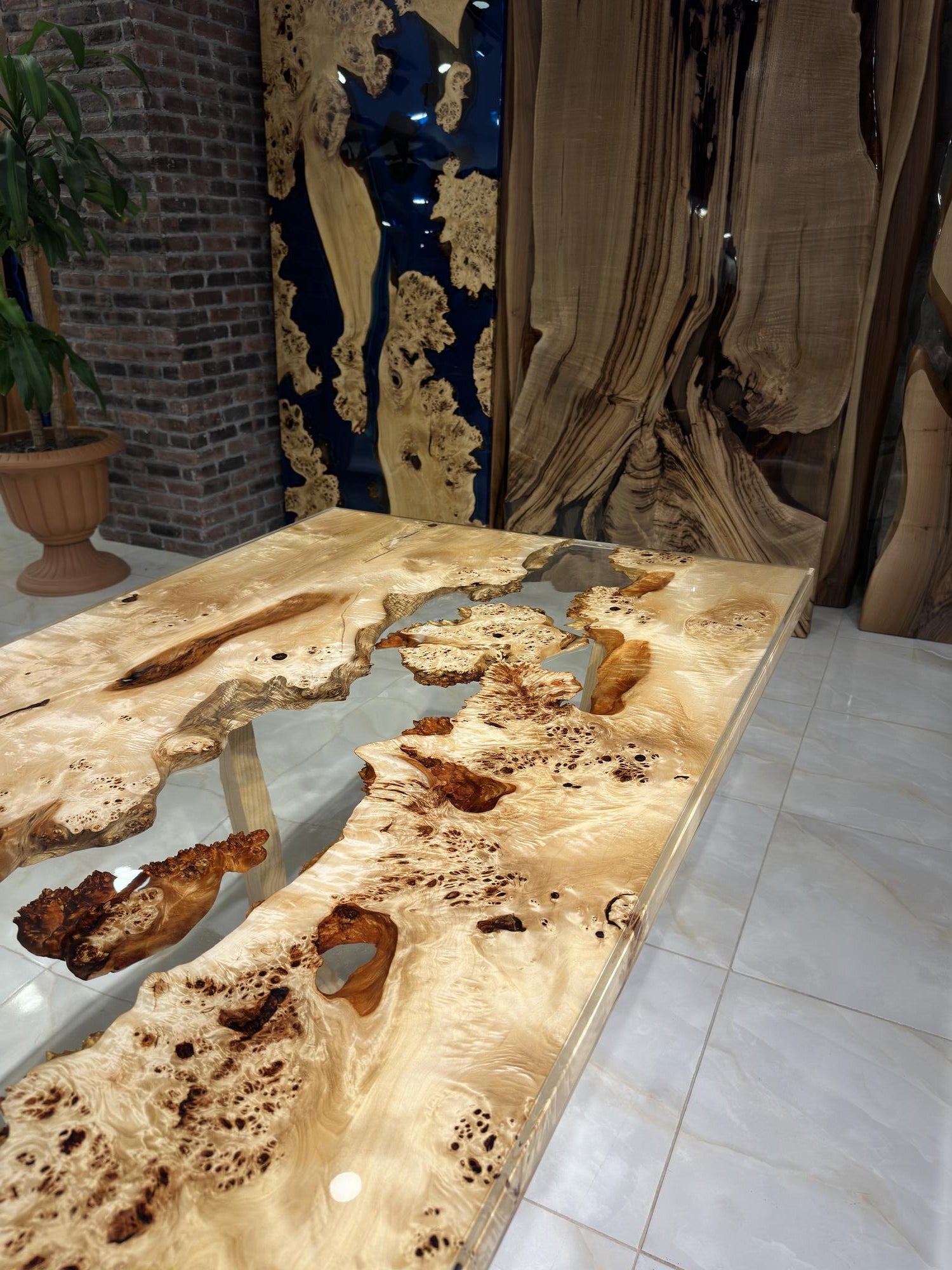 Live Edge Fusion Epoxy & Poplar Masterpiece Dining Table - Gul Natural