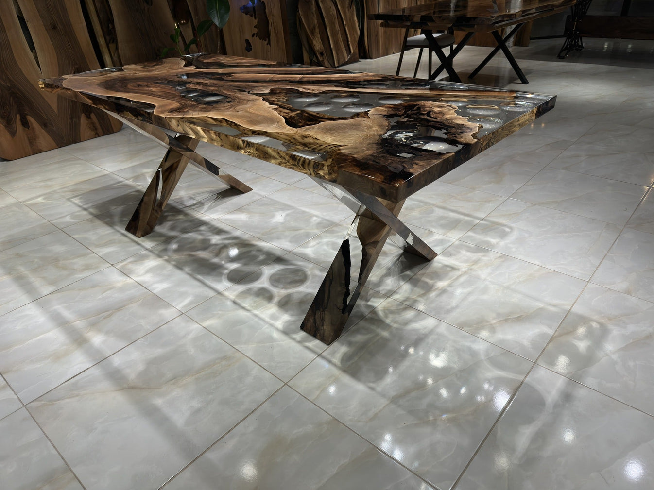 Water Drop Pattern Epoxy Dining Table – Gul Natural