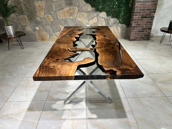 Live Edge Epoxy Waterfall Dark Walnut Dining Table – Gul Natural