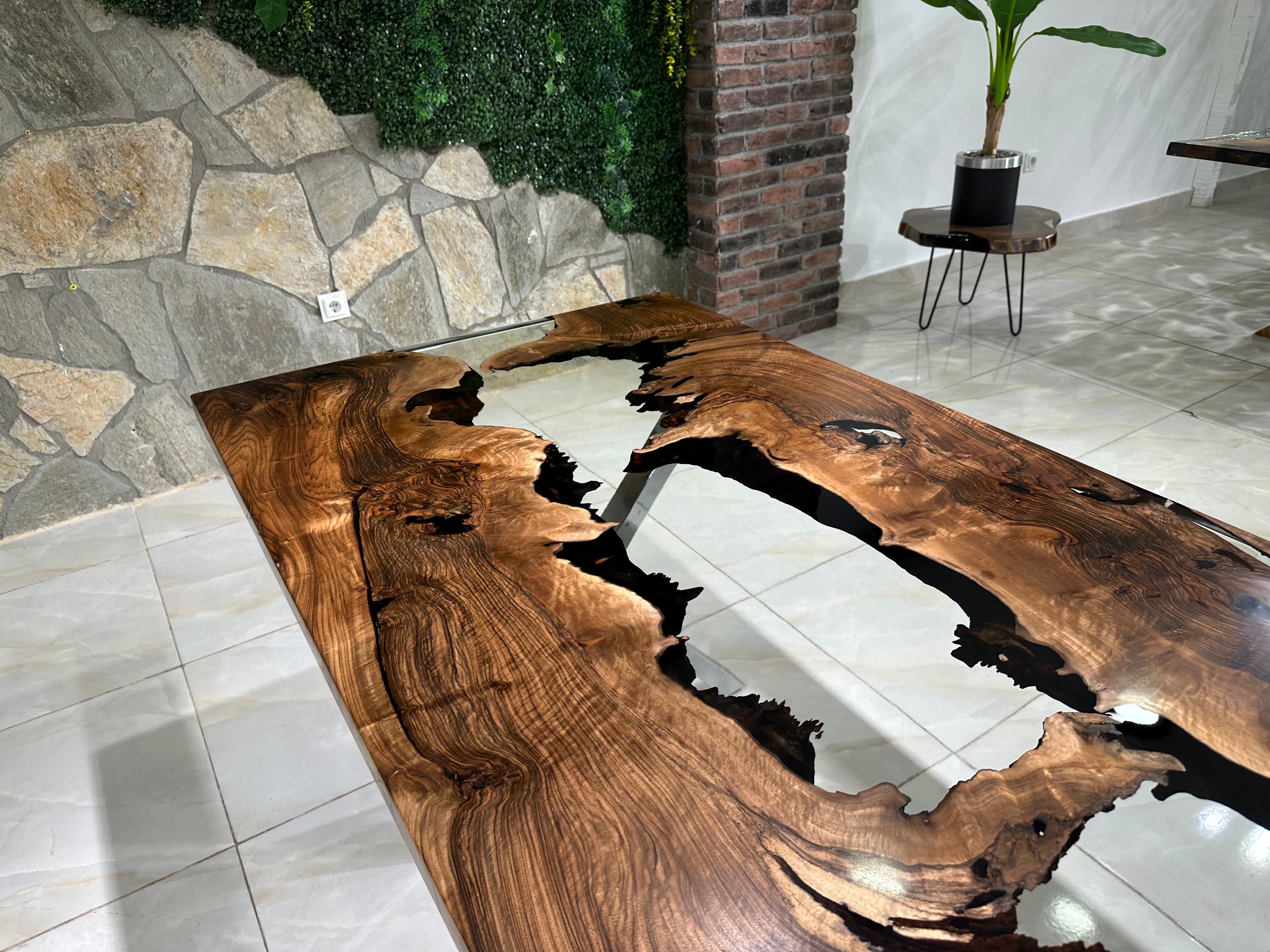 Live Edge Epoxy Waterfall Dark Walnut Dining Table – Gul Natural