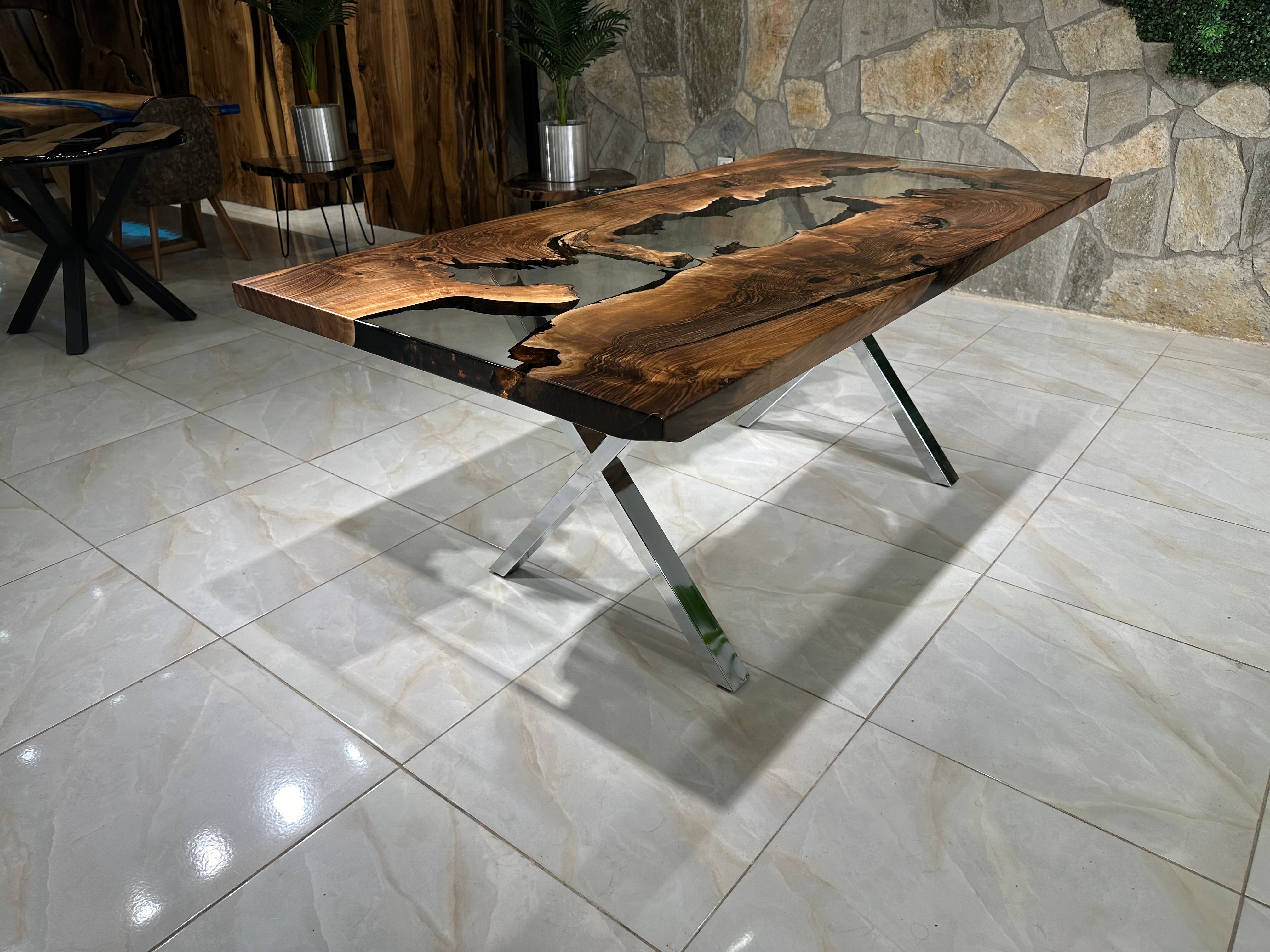 Live Edge Epoxy Waterfall Dark Walnut Dining Table – Gul Natural